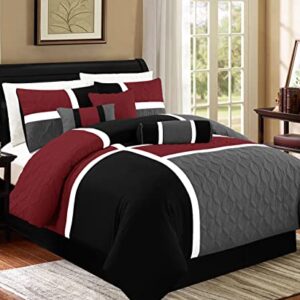 Chezmoi Collection 7-Piece Quilted Patchwork Comforter Set, Red/Gray/Black, Queen