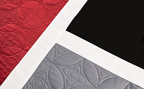 Chezmoi Collection 7-Piece Quilted Patchwork Comforter Set, Red/Gray/Black, Queen