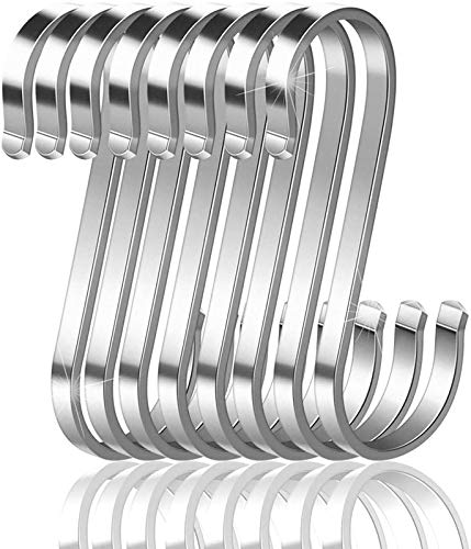 S-Shaped Hooks Heavy Duty 12 Packs,304 Stainless Steel Hook,Multi-Functional Flat Hook,S Hook,Hooks Closet,Hooks Plants,Hooks for Hanging Pot,Pan,Cups, Plants,Bags, Jeans,Towels (12, XX-Large)