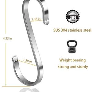 S-Shaped Hooks Heavy Duty 12 Packs,304 Stainless Steel Hook,Multi-Functional Flat Hook,S Hook,Hooks Closet,Hooks Plants,Hooks for Hanging Pot,Pan,Cups, Plants,Bags, Jeans,Towels (12, XX-Large)