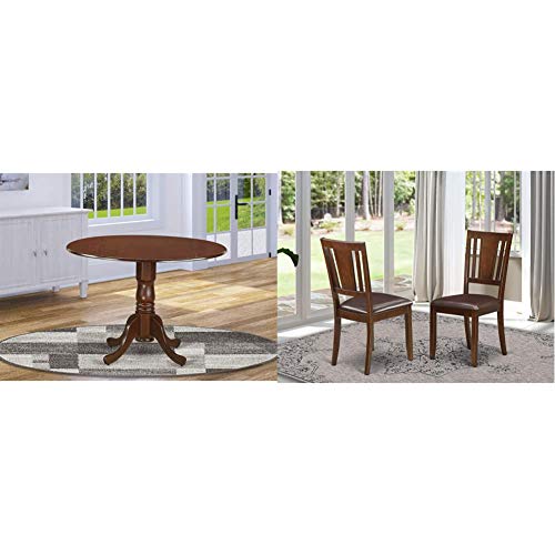 East West Furniture DLT-MAH-TP Dublin Table-Mahogany Table Top Surface & DUC-MAH-LC Dudley Padded Chair - Faux Leather Seat and Mahogany Solid Wood Frame Dining Room Chair Set of Two