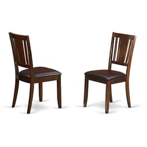 East West Furniture DLT-MAH-TP Dublin Table-Mahogany Table Top Surface & DUC-MAH-LC Dudley Padded Chair - Faux Leather Seat and Mahogany Solid Wood Frame Dining Room Chair Set of Two