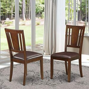 East West Furniture DLT-MAH-TP Dublin Table-Mahogany Table Top Surface & DUC-MAH-LC Dudley Padded Chair - Faux Leather Seat and Mahogany Solid Wood Frame Dining Room Chair Set of Two