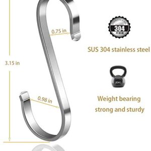 S-Shaped Hooks Heavy Duty 12 Packs,304 Stainless Steel Hook,Multi-Functional Flat Hook,S Hook,Hooks Closet,Hooks Plants,Hooks for Hanging Pot,Pan,Cups, Plants,Bags, Jeans,Towels (12, Medium)…