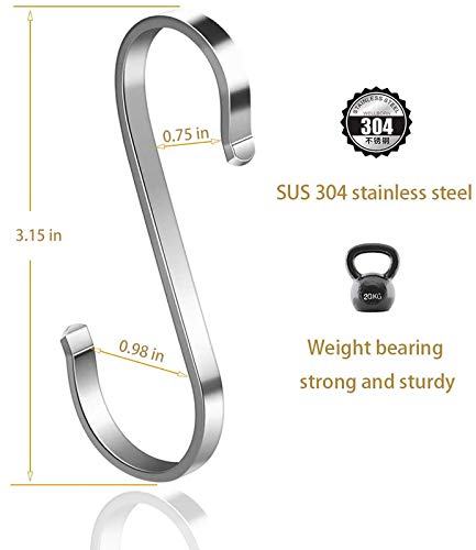 S-Shaped Hooks Heavy Duty 12 Packs,304 Stainless Steel Hook,Multi-Functional Flat Hook,S Hook,Hooks Closet,Hooks Plants,Hooks for Hanging Pot,Pan,Cups, Plants,Bags, Jeans,Towels (12, Medium)…