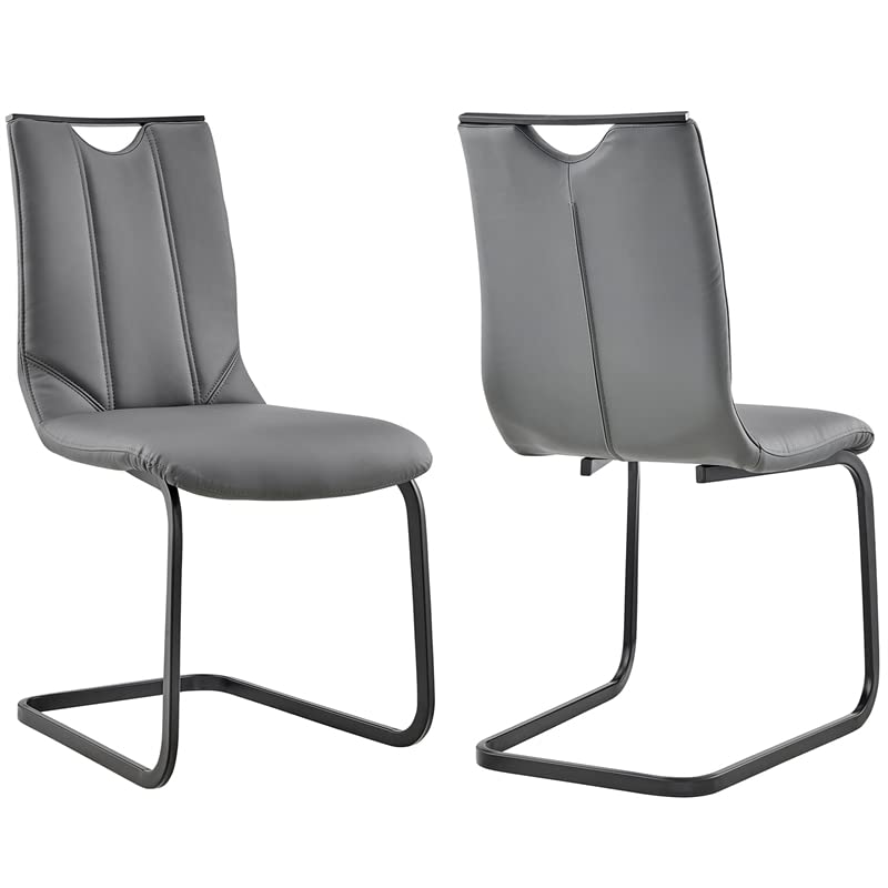 Armen Living Pacific Dining Room Accent Chair in Grey Faux Leather Finish-Set of 2, 20" Seat Height, Black/Gray