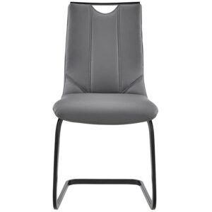 Armen Living Pacific Dining Room Accent Chair in Grey Faux Leather Finish-Set of 2, 20" Seat Height, Black/Gray