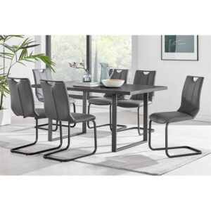 Armen Living Pacific Dining Room Accent Chair in Grey Faux Leather Finish-Set of 2, 20" Seat Height, Black/Gray