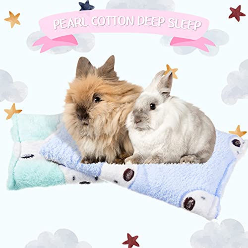 Jetec 2 Pieces Guinea Pig Bed Rabbit Bed Small Animal Hamster Warm Mats Winter Warm for Bunny Hamster Squirrel Hedgehog Chinchilla Small Animal Accessories(Green, Blue,Bear Pattern)