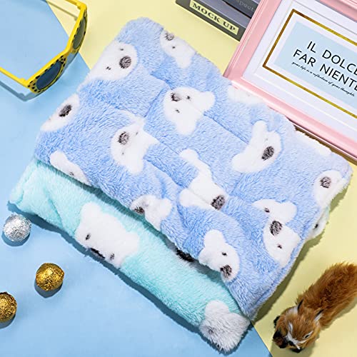 Jetec 2 Pieces Guinea Pig Bed Rabbit Bed Small Animal Hamster Warm Mats Winter Warm for Bunny Hamster Squirrel Hedgehog Chinchilla Small Animal Accessories(Green, Blue,Bear Pattern)