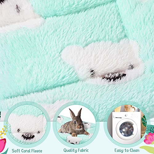 Jetec 2 Pieces Guinea Pig Bed Rabbit Bed Small Animal Hamster Warm Mats Winter Warm for Bunny Hamster Squirrel Hedgehog Chinchilla Small Animal Accessories(Green, Blue,Bear Pattern)