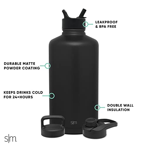 Simple Modern 1 Gallon 128 oz Water Bottle with Straw, Handle and Chug Lid Vacuum Insulated Stainless Steel Metal Thermos Bottles | Big Leak Proof BPA-Free Flask | Summit Collection | Midnight Black