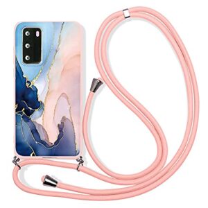 pnakqil compatible with huawei mate 20 pro case 6.39 inch, crossbody adjustable necklace lanyard with fashion pattern design soft pink tpu shockproof protective case for huawei mate 20 pro, marble