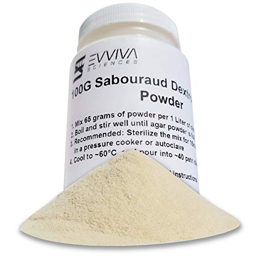 Sabouraud Dextrose Agar Powder 100grams - Evviva Sciences - Make Up to 75 Agar Petri Dishes - Premium Performance - Excellent for Mold & Fungus - Great for Mushrooms & Science Projects