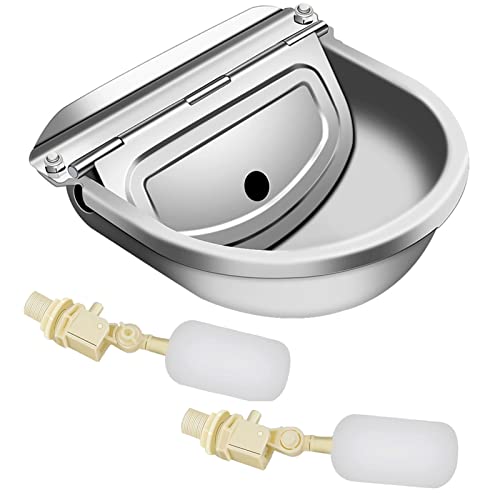 Automatic Livestock Drinking Water Bowl with 2 Float Ball Valves and (Drain Hole), 304 Stainless Steel Livestock Horse Waterer Dispenser, Water Trough for Cattle, Horse, Pig, Sheep, Dogs, Calf, Goat