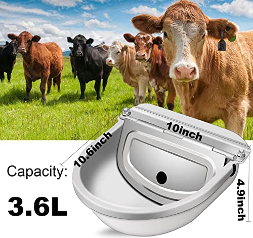 Automatic Livestock Drinking Water Bowl with 2 Float Ball Valves and (Drain Hole), 304 Stainless Steel Livestock Horse Waterer Dispenser, Water Trough for Cattle, Horse, Pig, Sheep, Dogs, Calf, Goat