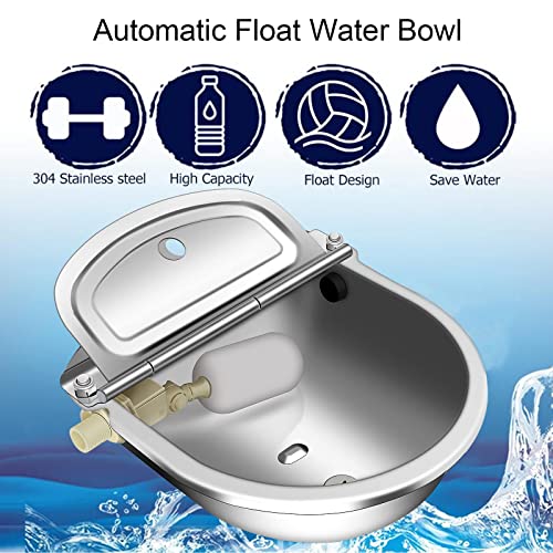 Automatic Livestock Drinking Water Bowl with 2 Float Ball Valves and (Drain Hole), 304 Stainless Steel Livestock Horse Waterer Dispenser, Water Trough for Cattle, Horse, Pig, Sheep, Dogs, Calf, Goat