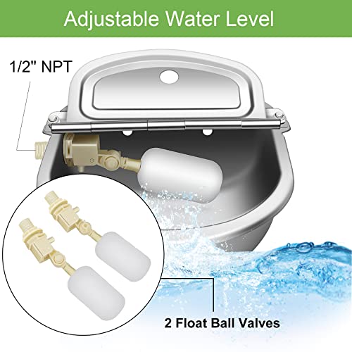 Automatic Livestock Drinking Water Bowl with 2 Float Ball Valves and (Drain Hole), 304 Stainless Steel Livestock Horse Waterer Dispenser, Water Trough for Cattle, Horse, Pig, Sheep, Dogs, Calf, Goat