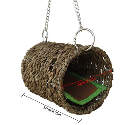 Woven Straw Bird tunnel - Seagrass Bird Tent Snuggle Toy Natural Hanging Hammock Swing Nest for Parrot Cockatiel Parakeet African Grey Cockatoo Macaw Amazon Lovebird Finch Hamster (4.72"x3.94"x10.2")