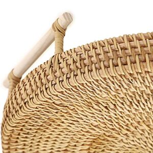 Hipiwe Round Rattan Serving Tray with Handles Wicker Tray Coffee Table Decorative Tray Hand Woven Serving Basket Ottoman Trays for Fruit Bread Parties Breakfast