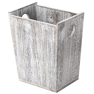 eteli wood waste basket small trash can rustic wood garbage can with double handles for bedroom bathroom office living room, rustic grey