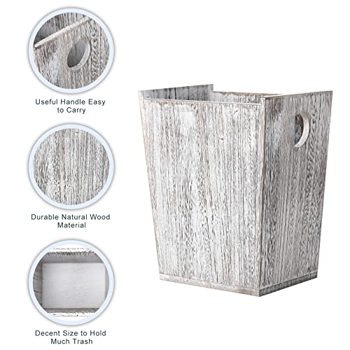 ETELI Wood Waste Basket Small Trash Can Rustic Wood Garbage Can with Double Handles for Bedroom Bathroom Office Living Room, Rustic Grey