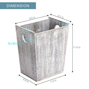 ETELI Wood Waste Basket Small Trash Can Rustic Wood Garbage Can with Double Handles for Bedroom Bathroom Office Living Room, Rustic Grey