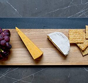 Acacia Wood and Slate Modern Cheeseboard (Acacia Wood and Black Slate) Charcuterie Platter for Wine, Cheese, Meat