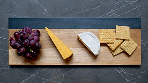 Acacia Wood and Slate Modern Cheeseboard (Acacia Wood and Black Slate) Charcuterie Platter for Wine, Cheese, Meat