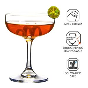 FAWLES Crystal Coupe Glasses, Set of 6, 7 Ounce(220ml), Elegant Short Stem Design, Clear Cocktail Glasses Sets Perfect for Drinking Champagne, Sweet Wine, etc.