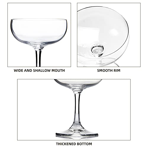 FAWLES Crystal Coupe Glasses, Set of 6, 7 Ounce(220ml), Elegant Short Stem Design, Clear Cocktail Glasses Sets Perfect for Drinking Champagne, Sweet Wine, etc.