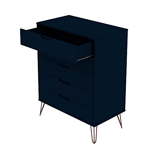 Manhattan Comfort Rockefeller Mid Century Modern 5-Drawer Tall Dresser, Tatiana Midnight Blue