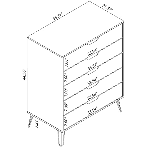 Manhattan Comfort Rockefeller Mid Century Modern 5-Drawer Tall Dresser, Tatiana Midnight Blue