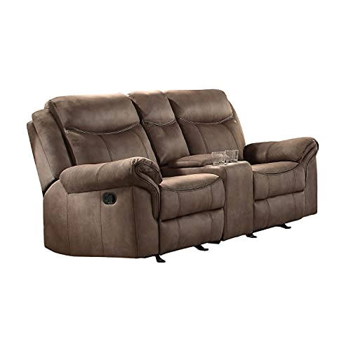 Lexicon Braelyn Fabric Double Glider Reclining Loveseat with Center Console, Receptacles, and USB Ports, 80" W, Brown