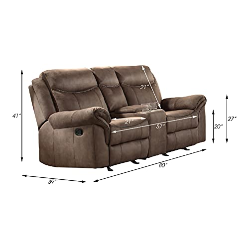 Lexicon Braelyn Fabric Double Glider Reclining Loveseat with Center Console, Receptacles, and USB Ports, 80" W, Brown