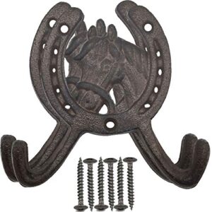 tihood 2pcs cast iron rustic ranch horse head 2 hook coat hooks rack towel horseshoe hook, coat hook,hat hook wall mounted,wall hook,coat hanger,hooks