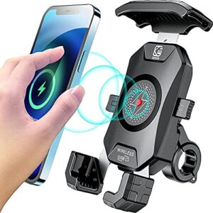 kewig waterproof motorcycle phone mount qi 15w wireless & usb c 20w fast chargeing port, one-push automatically lock & quick release handlebar cell phone holder for 4-7'' phones