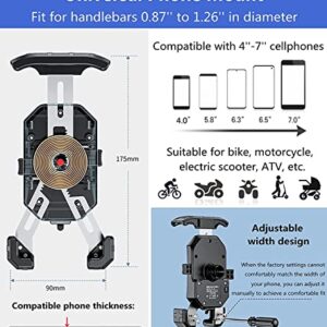 KEWIG Waterproof Motorcycle Phone Mount Qi 15W Wireless & USB C 20W Fast Chargeing Port, One-Push Automatically Lock & Quick Release Handlebar Cell Phone Holder for 4-7'' Phones