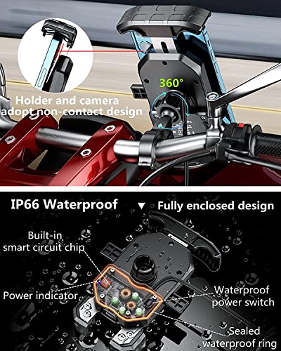 KEWIG Waterproof Motorcycle Phone Mount Qi 15W Wireless & USB C 20W Fast Chargeing Port, One-Push Automatically Lock & Quick Release Handlebar Cell Phone Holder for 4-7'' Phones