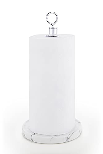 SunnyPoint Heavy Weighted Sturdy Paper Towel Holder Stand Dispenser with Faux Marble Base Fits Standard and Jumbo Sized Paper Towel