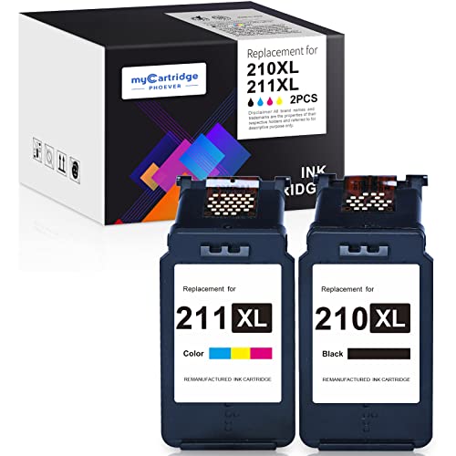 myCartridge PHOEVER 210XL 211XL Remanufactured Ink Cartridge Replacement for Canon PG-210 XL CL-211 XL Ink for PIXMA MX350 MX340 MP250 MP280 MP459 MX410 IP2702 MP240 MP490 Printer (Black,Tri-Color)