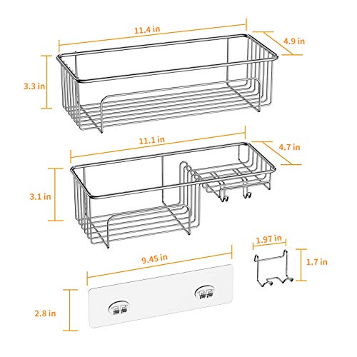 Apusu 2-Pack Shower Caddy Hanging Basket Shelf 2 Hooks,Premium Stainless Rustproof Shower Accessories, Sturdy Shower Racks In Small Shower, Sticky Shelves Wall Organizer- No Drilling, Tub Organizer