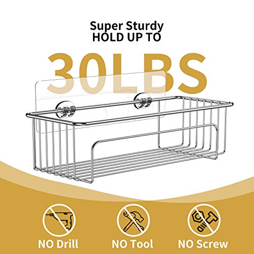 Apusu 2-Pack Shower Caddy Hanging Basket Shelf 2 Hooks,Premium Stainless Rustproof Shower Accessories, Sturdy Shower Racks In Small Shower, Sticky Shelves Wall Organizer- No Drilling, Tub Organizer