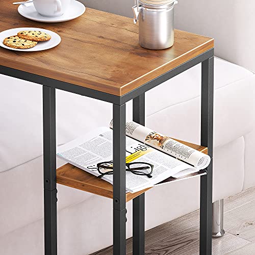 CubiCubi C Shaped End Table, Side Table for Couch and Bed, Rustic Table Living Room Bedroom, Small Table with Metal Frames, Modern Design, Fir Brown