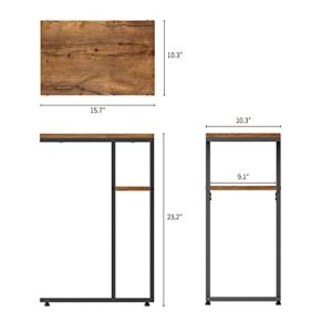 CubiCubi C Shaped End Table, Side Table for Couch and Bed, Rustic Table Living Room Bedroom, Small Table with Metal Frames, Modern Design, Fir Brown