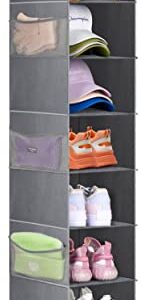 SLEEPING LAMB 8 Shelves Hanging Shoe Rack Wider Shoe Hanger Organizer for Closet Storage Clothes, Hats, Handbags, with 8 Mesh Pockets, Grey