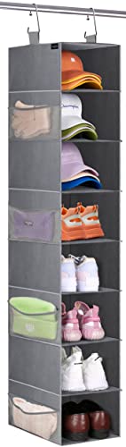 SLEEPING LAMB 8 Shelves Hanging Shoe Rack Wider Shoe Hanger Organizer for Closet Storage Clothes, Hats, Handbags, with 8 Mesh Pockets, Grey