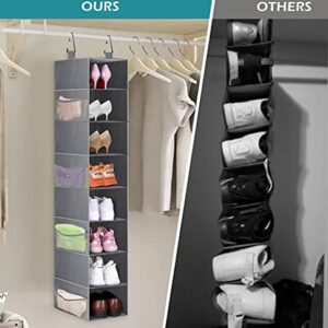 SLEEPING LAMB 8 Shelves Hanging Shoe Rack Wider Shoe Hanger Organizer for Closet Storage Clothes, Hats, Handbags, with 8 Mesh Pockets, Grey