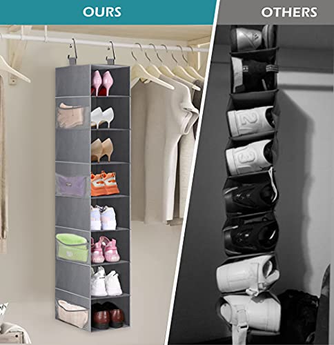 SLEEPING LAMB 8 Shelves Hanging Shoe Rack Wider Shoe Hanger Organizer for Closet Storage Clothes, Hats, Handbags, with 8 Mesh Pockets, Grey