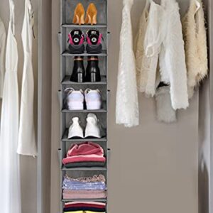 SLEEPING LAMB 8 Shelves Hanging Shoe Rack Wider Shoe Hanger Organizer for Closet Storage Clothes, Hats, Handbags, with 8 Mesh Pockets, Grey